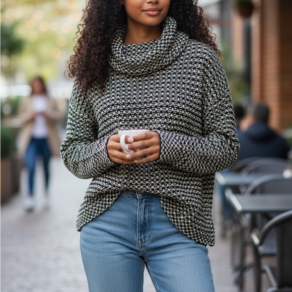 Cliché | Sweaters | Chic Black And White Womens Cowl Neck Sweater ...